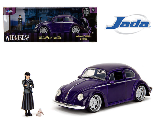Volkswagen Beetle with Wednesday Addams and Thing Figures Nice Car Collection