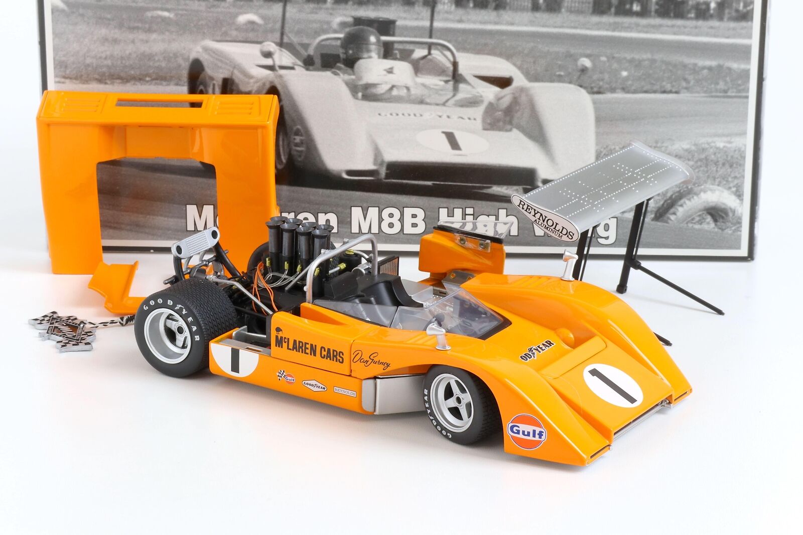 McLaren M8B High Wing CanAm Dan Gurney Orange #1 by GMP (Échelle-Scale ...