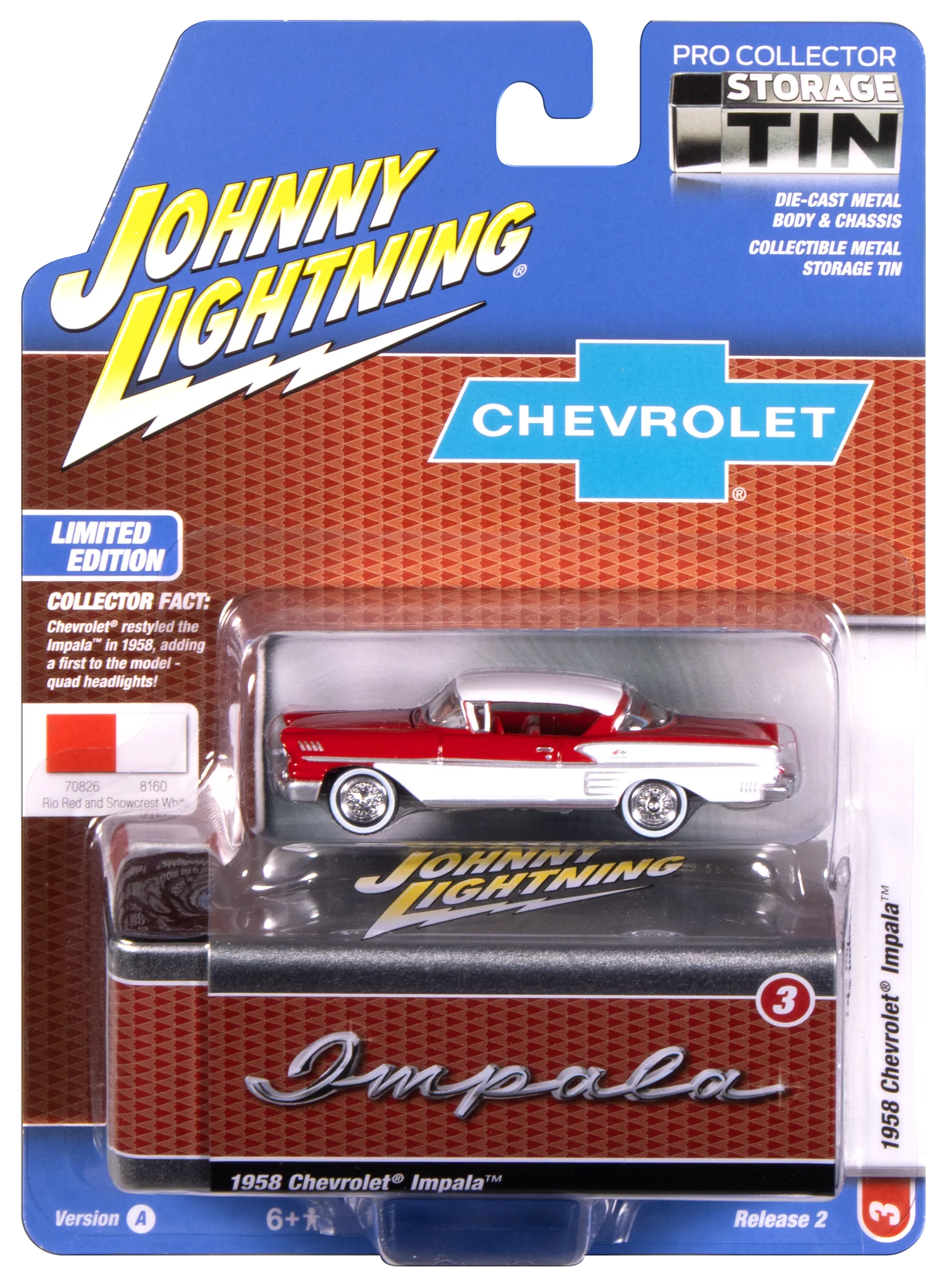 Johnny Lightning-1958 Chevy Impala- (Rio Red w/ White Sides) JLCT017-3 ...