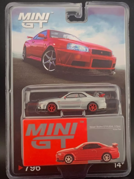 CHASE CARS- Nissan Skyline GT-R (R34) V-Spec Active Red-MINI GT – Nice ...